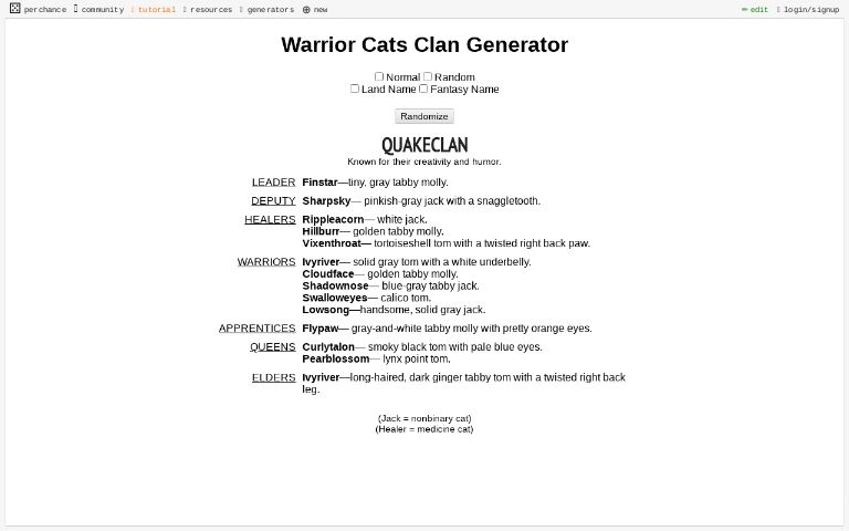 Warrior Cats Clan Generator