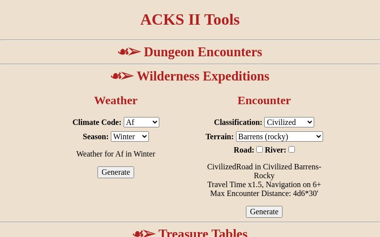 ACKS II Tools ― Perchance Generator