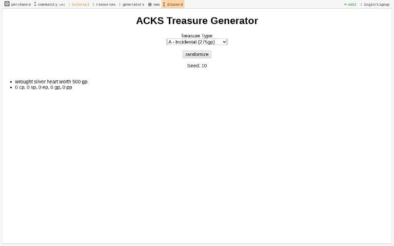 ACKS Treasure Generator