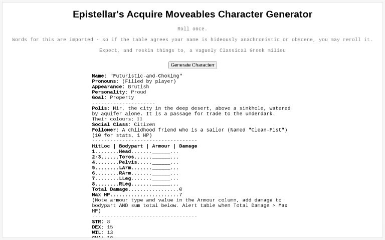 Epistellar's Acquire Moveables Character Generator