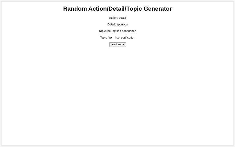 Random Action/Detail/Topic Generator