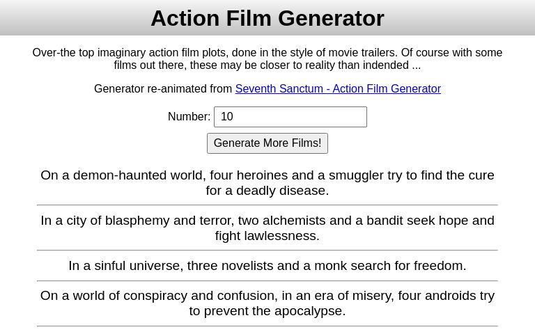 Action Film Generator - Re-animated from Seventh Sanctum