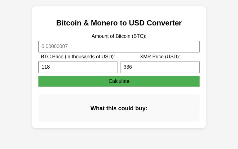 Bitcoin & Monero to USD Converter ― Perchance Generator