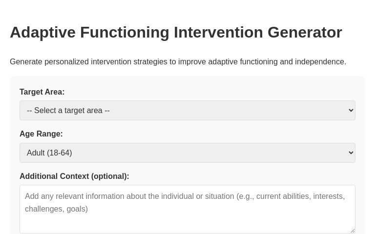Adaptive Functioning Intervention Generator