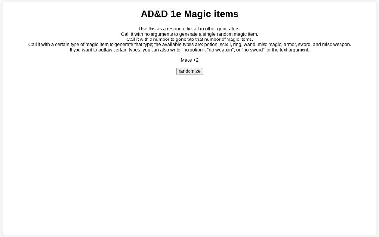 AD&D 1e Magic items ― Perchance Generator