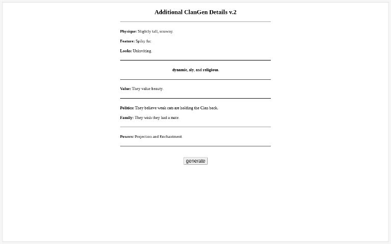 Add Clangen Details Priv ― Perchance Generator