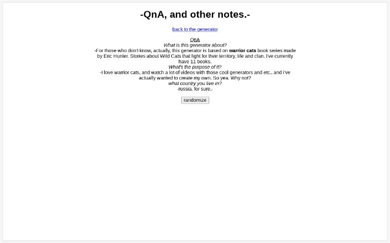 -QnA, and other notes.- ― Perchance Generator