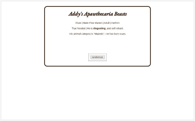 Addy's Apawthecaria Beasts ― Perchance Generator