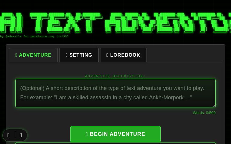 AI Text Adventure - free, no-signup, no limits - AI Dungeon Alternative ― Perchance Generator