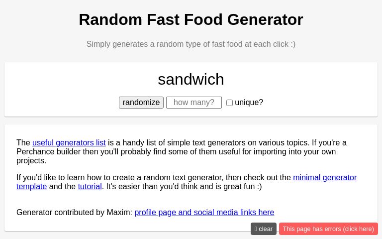 Random Fast Food Generator