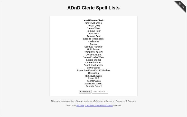 ADnD Cleric Spell Lists ― Perchance Generator