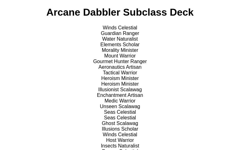 Arcane Dabbler Subclass Deck ― Perchance Generator