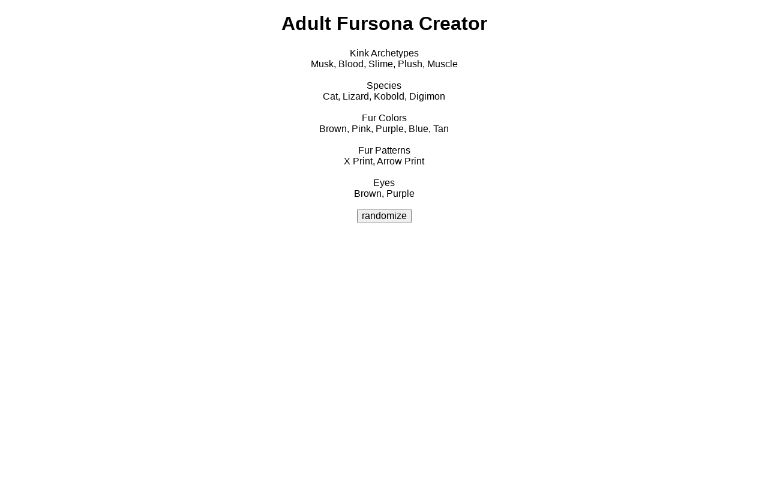 Adult Fursona Creator ― Perchance Generator