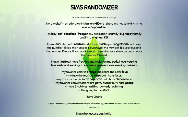 SIMS RANDOMIZER ― Perchance Generator