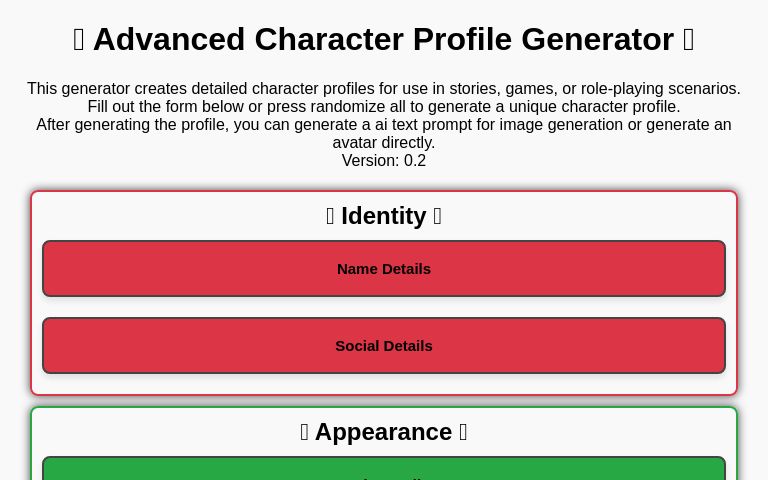🌟 Advanced Character Profile Generator 🌟
