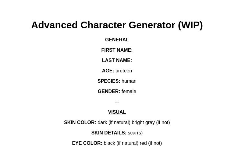 Advanced Character Generator (WIP)