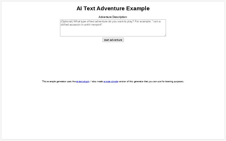 AI Text Adventure Example ― Perchance Generator