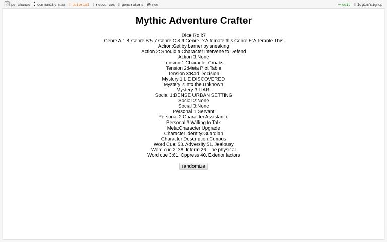 Mythic Adventure Crafter ― Perchance Generator