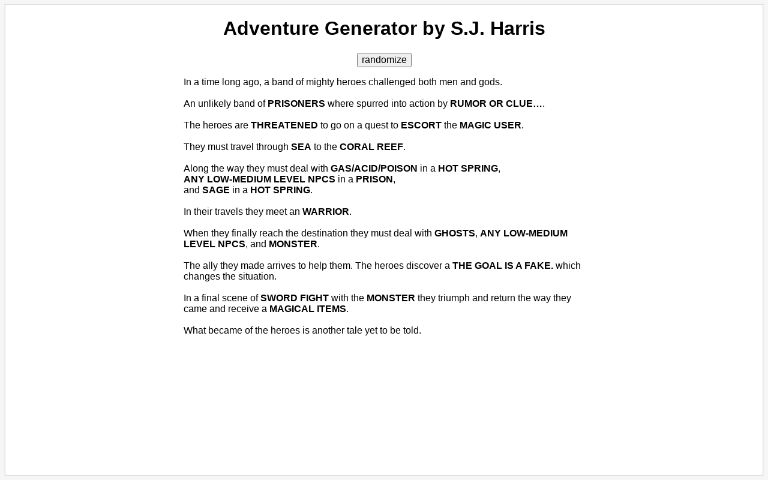 Adventure Generator by S.J. Harris