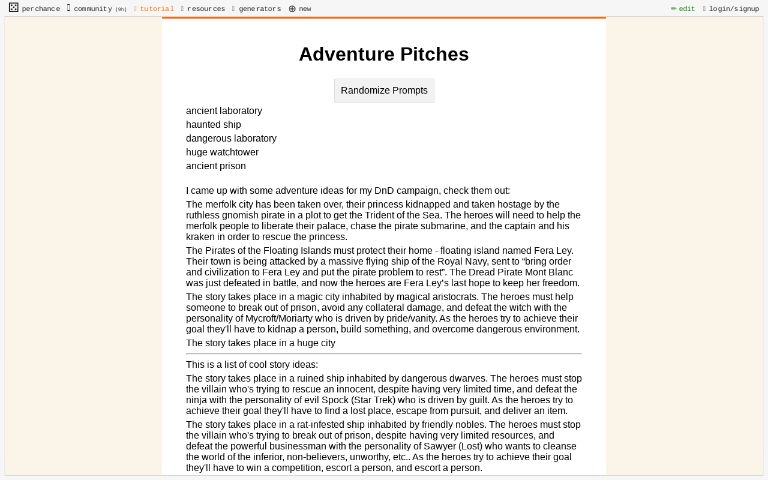 Adventure Pitches ― Perchance Generator