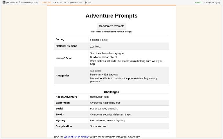 Adventure Prompts ― Perchance Generator