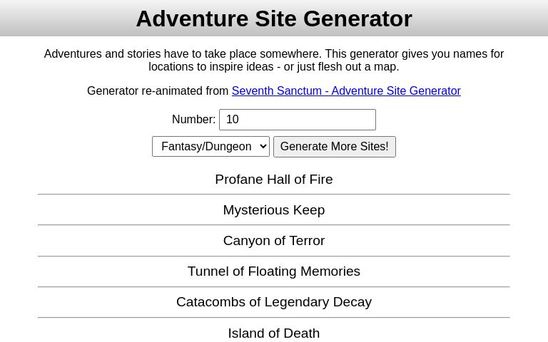 Adventure Site Generator - Re-animated from Seventh Sanctum