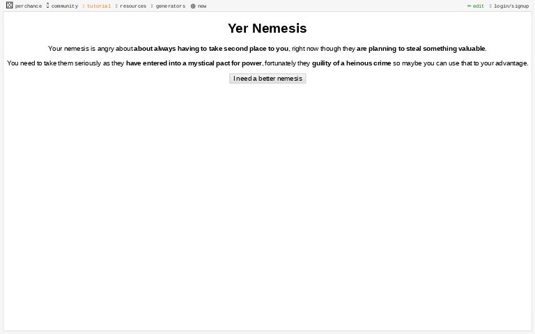 Yer Nemesis ― Perchance Generator