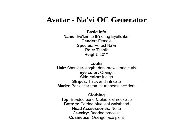 Avatar - Na'vi OC Generator