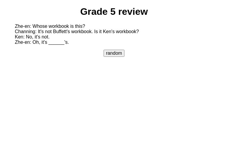 Grade 5 review ― Perchance Generator