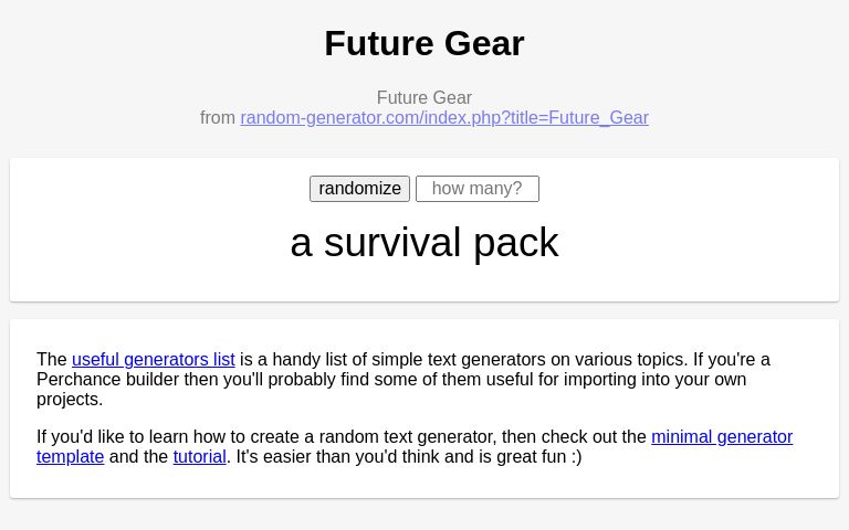 Future Gear ― Perchance Generator