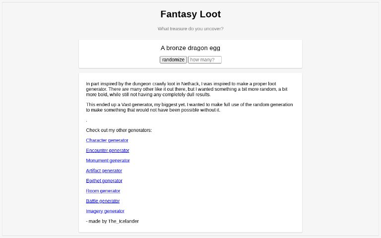 Fantasy Loot ― Perchance Generator