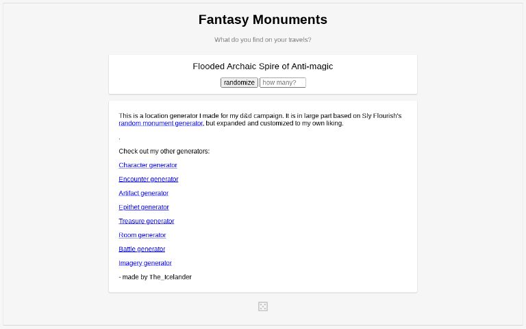 Fantasy Monuments ― Perchance Generator