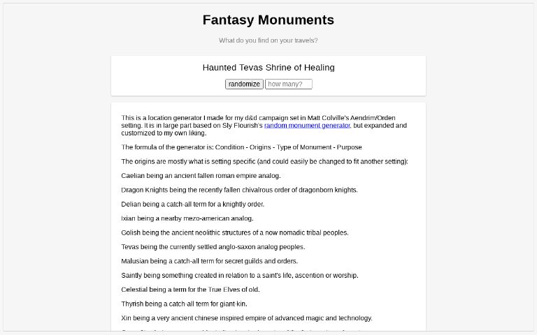Fantasy Monuments ― Perchance Generator