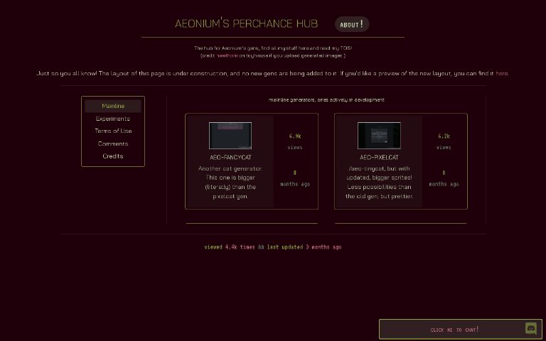 aeonium's perchance hub about! ― Perchance Generator