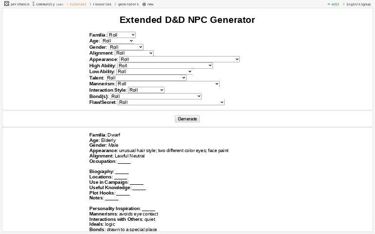 Extended D&D NPC Generator
