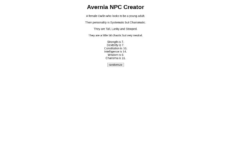 Avernia NPC Creator ― Perchance Generator