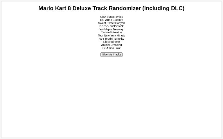 Mario Kart 8 Deluxe Track Randomizer (Including DLC) ― Perchance Generator