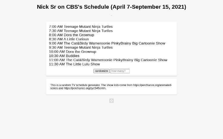 Nick Sr on CBS's Schedule (April 7-September 15, 2021) ― Perchance ...