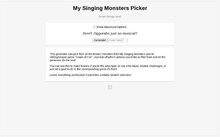 My Singing Monsters Picker ― Perchance Generator