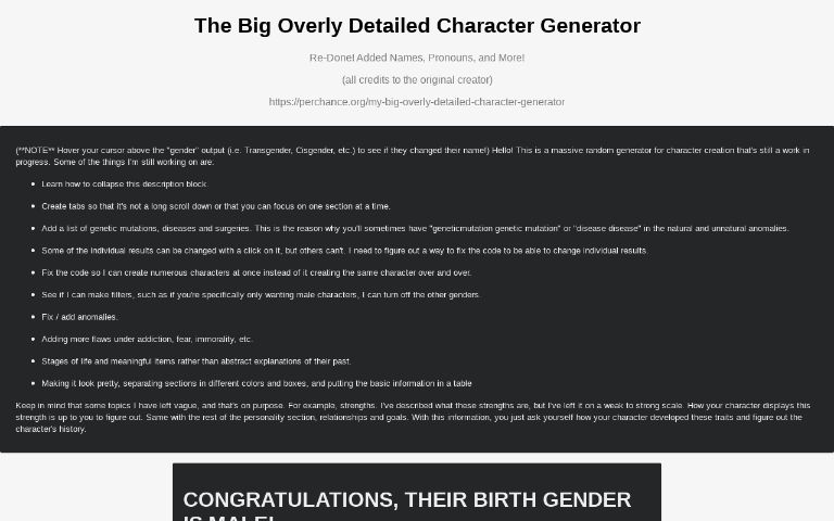 The Big Overly Detailed Character Generator