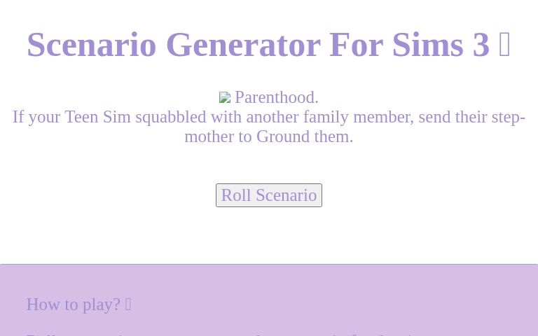 Scenario Generator For Sims 3/2 🔮