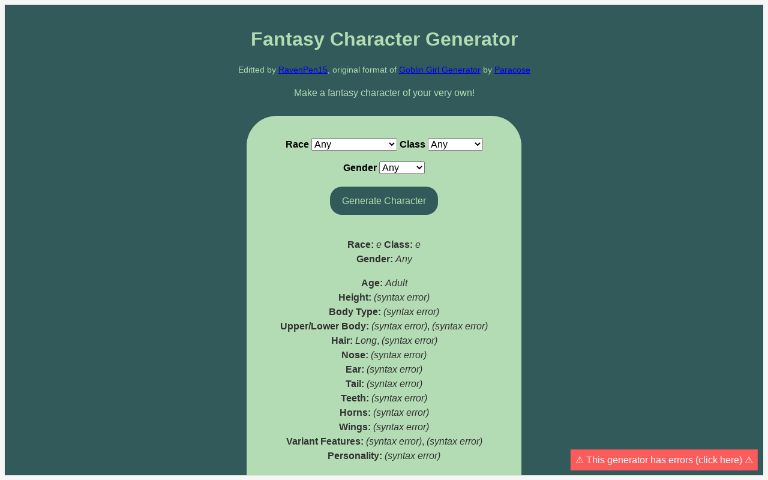 Fantasy Character Generator