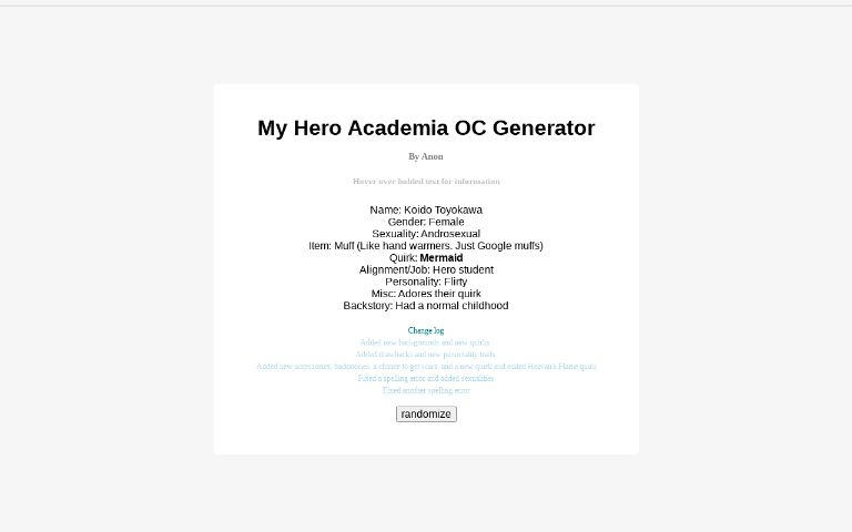 My Hero Academia OC Generator By Anon Hover over bolded text for ...