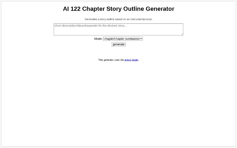 AI 122 Chapter Story Outline Generator