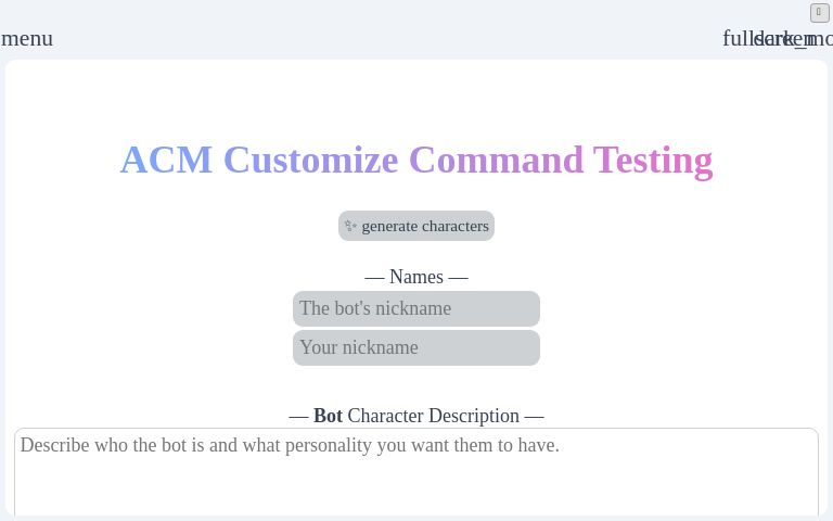 ACM Customize Command Testing ― Perchance Generator