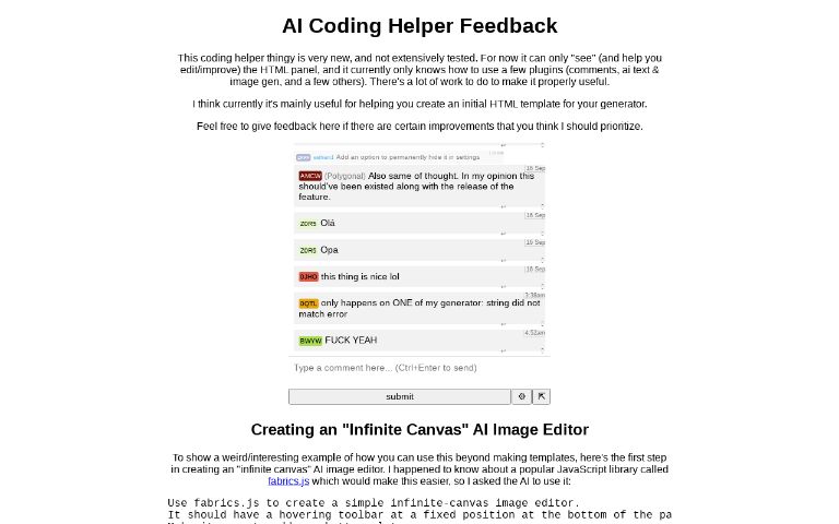 AI Coding Helper Feedback ― Perchance Generator