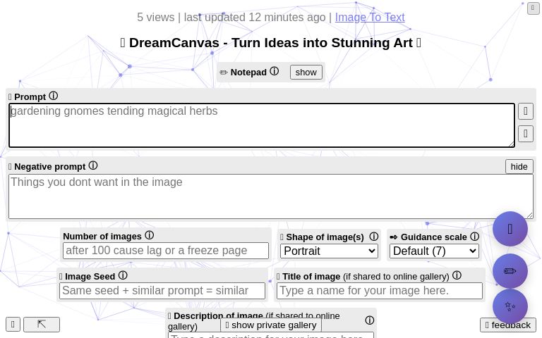 DreamCanvas - Turn Ideas into Stunning Art ― Perchance Generator