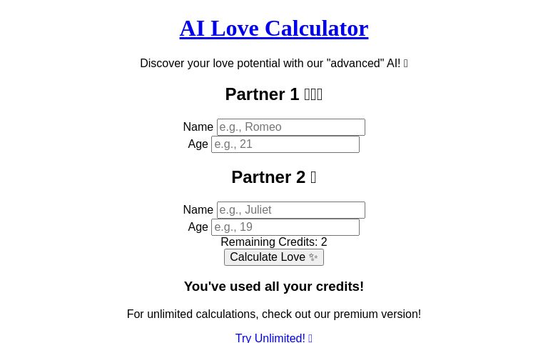 AI Love Calculator ― Perchance Generator