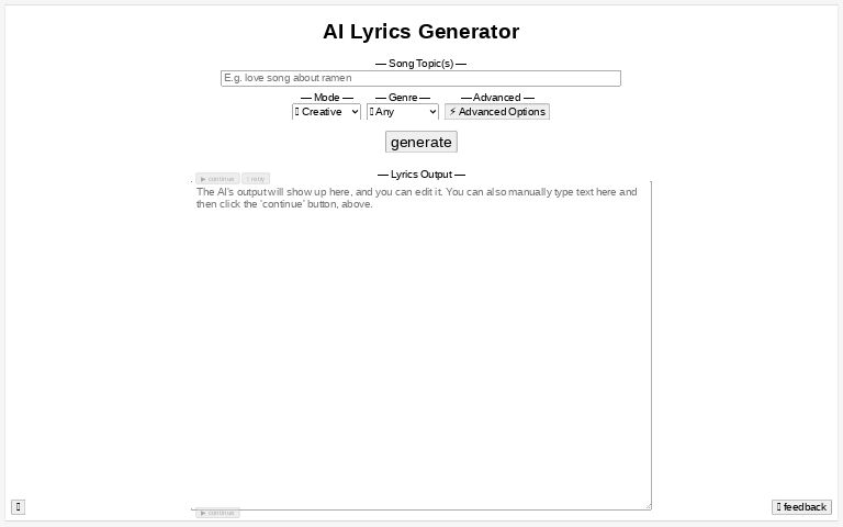 AI Lyrics Generator (free, no sign-up, unlimited)