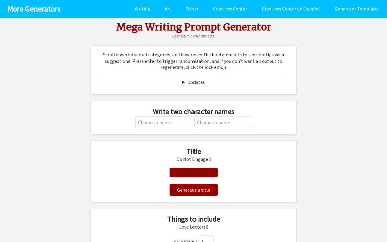 Mega Writing Prompt Generator